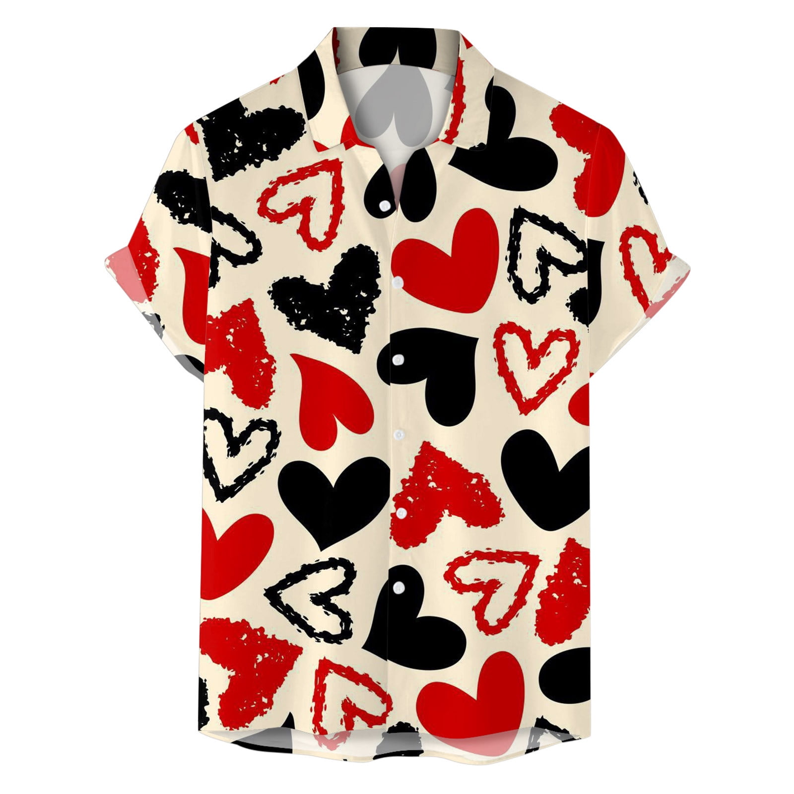 Formal Shirts For Men Valentines Day Printed Short Sleeve Button New Regular Business Casual