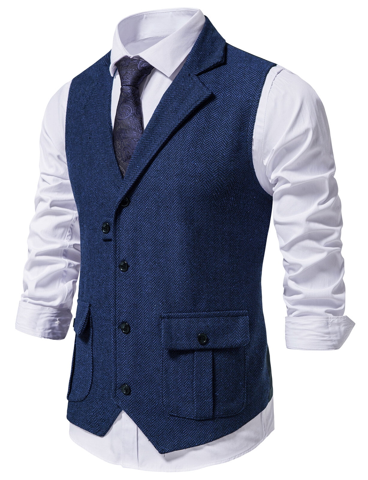 Formal Suit Vest Herringbone Tweed Tailored Collar Waistcoat V-Neck ...
