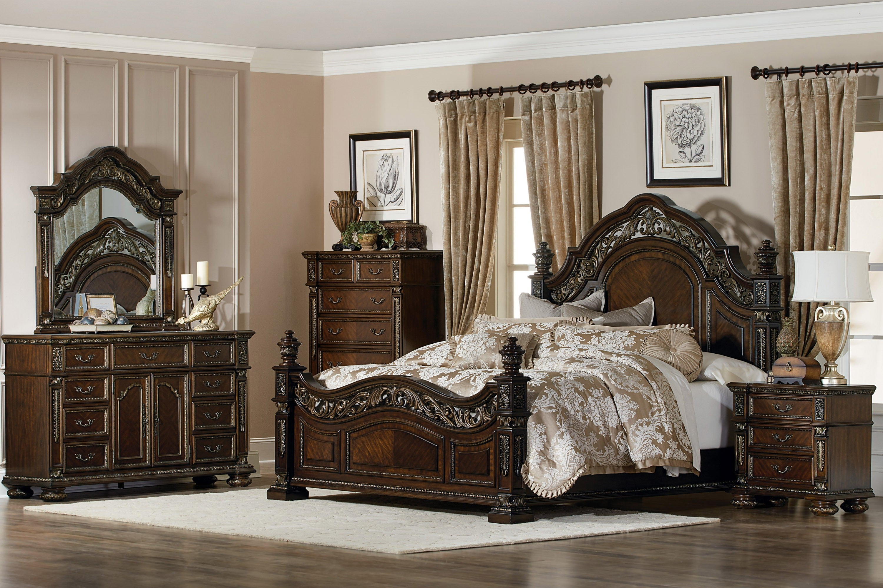 Formal Traditional Luxury Bedroom Set 5pc King Bed Nightstand Dresser ...