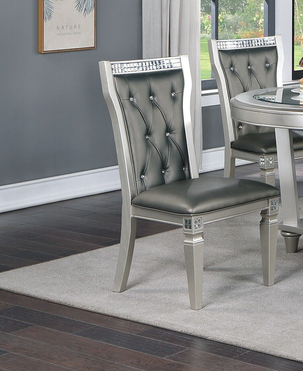Formal Traditional Set of 8 Dining Chairs Silver Hue Dark Gray ...
