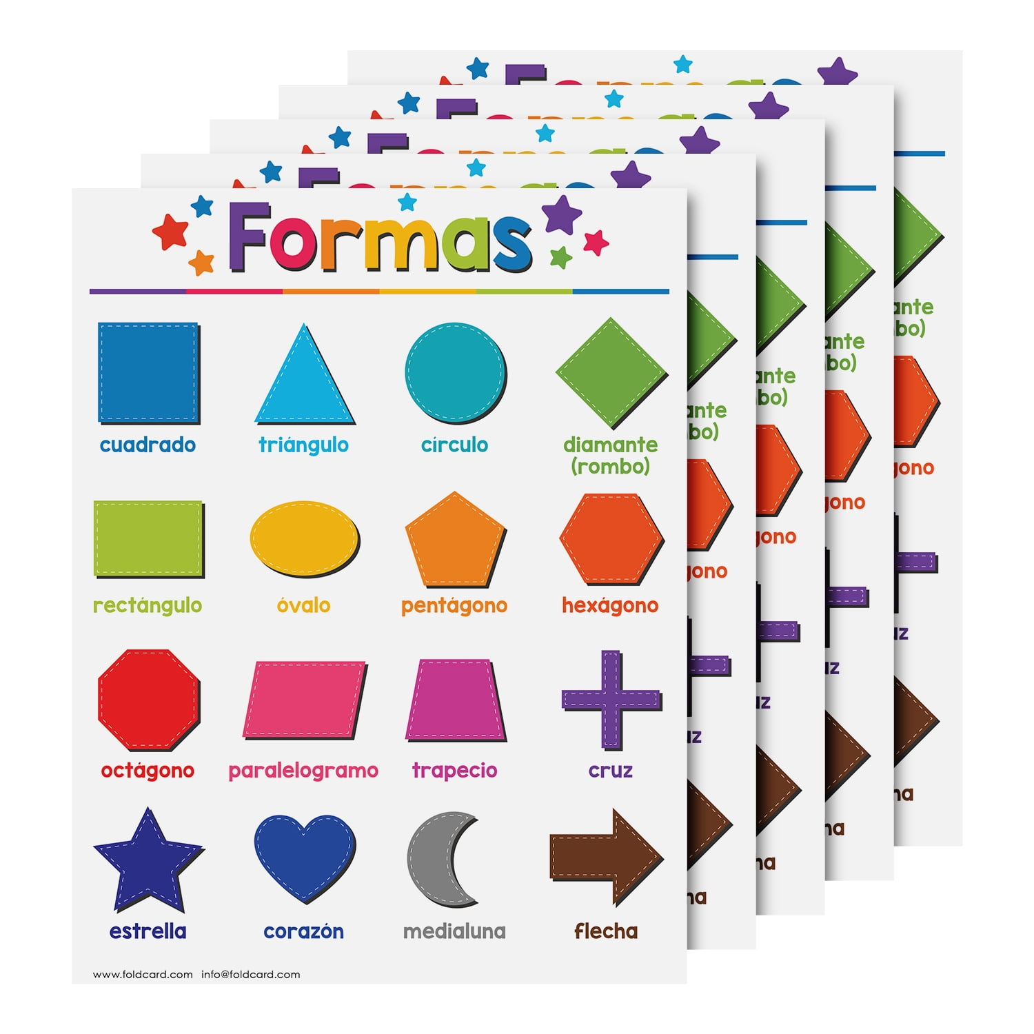 FoldCard formas Spanish Chart Colorful Shapes Educational Poster 8.5 x ...