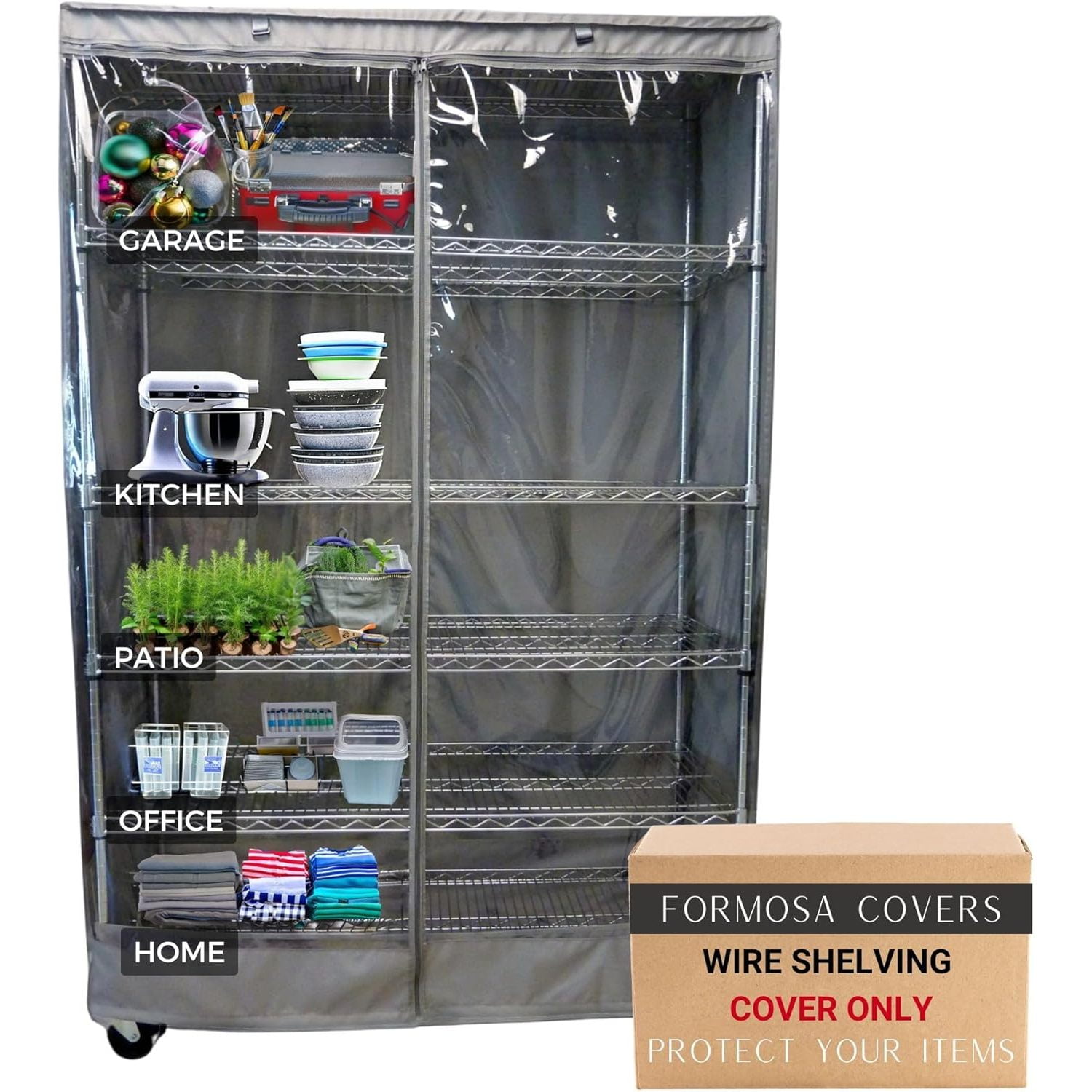 Formosa Covers Premium Clear Front Wire Shelf Cover Grey - Heavy-Duty ...