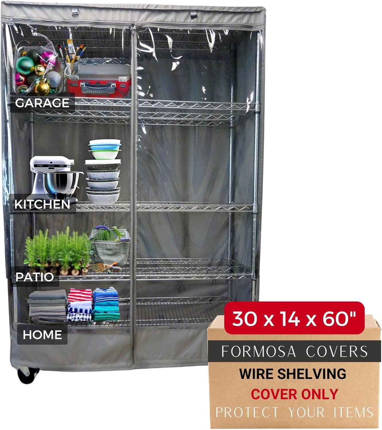 Formosa Covers Premium Clear Front Wire Shelf Cover Grey - Heavy-Duty ...