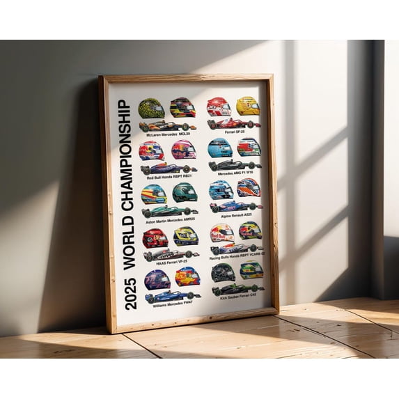 Formula 1 2025 World Championship Helmet and Car Poster F1 Racing Wall ...