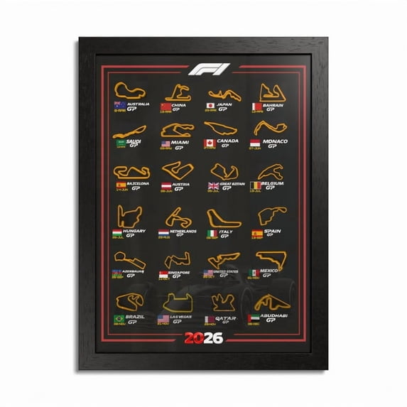 Formula 1 2026 Calendar Poster, F1 Circuits Track Map Wall Art ...