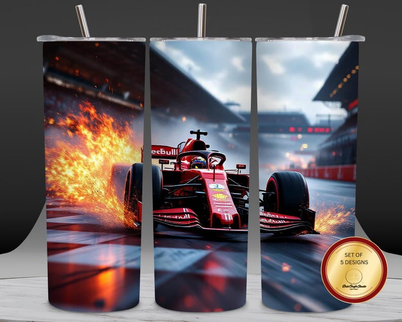 Formula 1 Racing Tumbler Wrap PNG, Fiery Speedometer Race Car Design ...