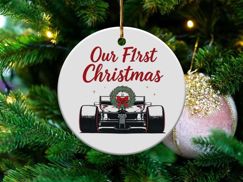 Formula Car “Our First Christmas 2025” Ornament, Ceramic Racing Fan ...