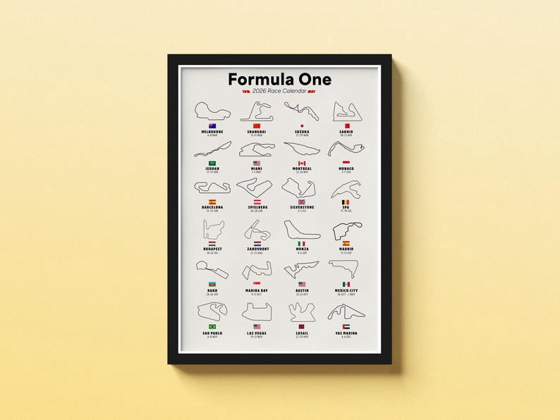 Formula One 2026 Race Calendar F1 Circuit Season Schedule Poster 16x24 ...
