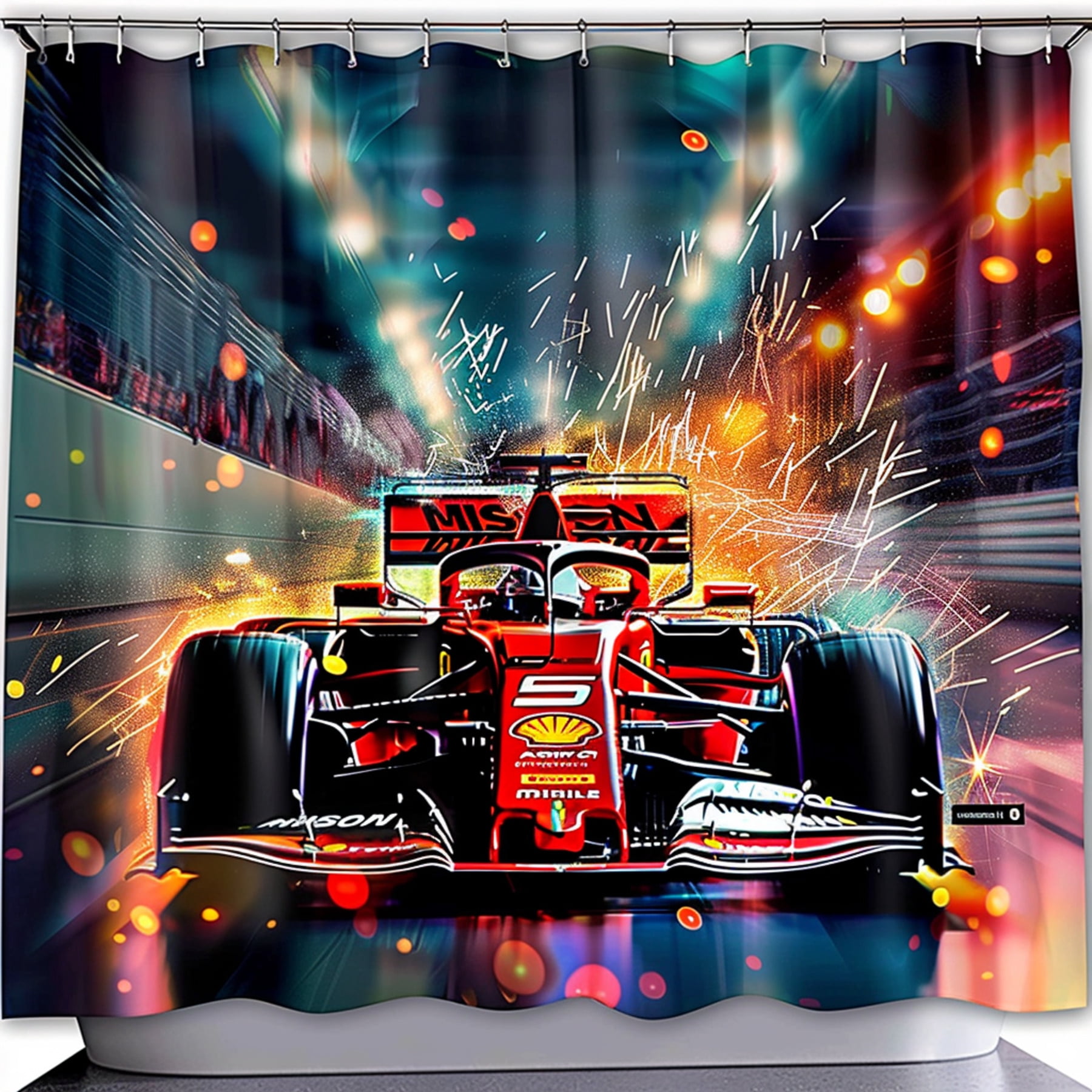 Formula One Car Shower Curtain Vibrant Background with Lights and ...