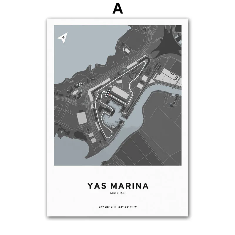 Formula One Circuit Map F1 Poster Barcelona Jeddah Lusail Sakhir Race ...