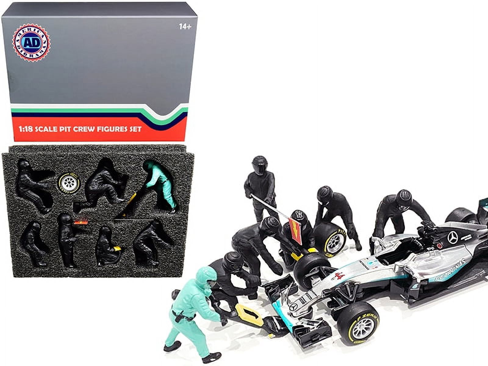 Formula One F1 Pit Crew 7 Figurine Set Team Black for 1/18 Scale Models ...