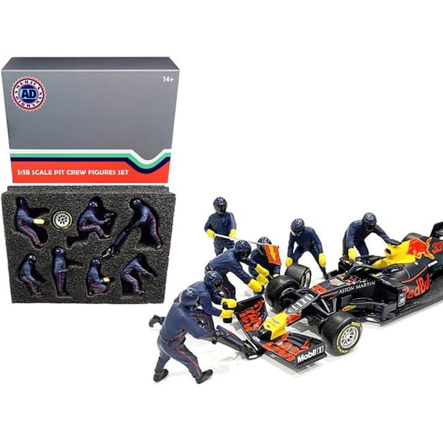 Formula One F1 Pit Crew 7 Figurine Set Team Blue for 1/18 Scale Models ...
