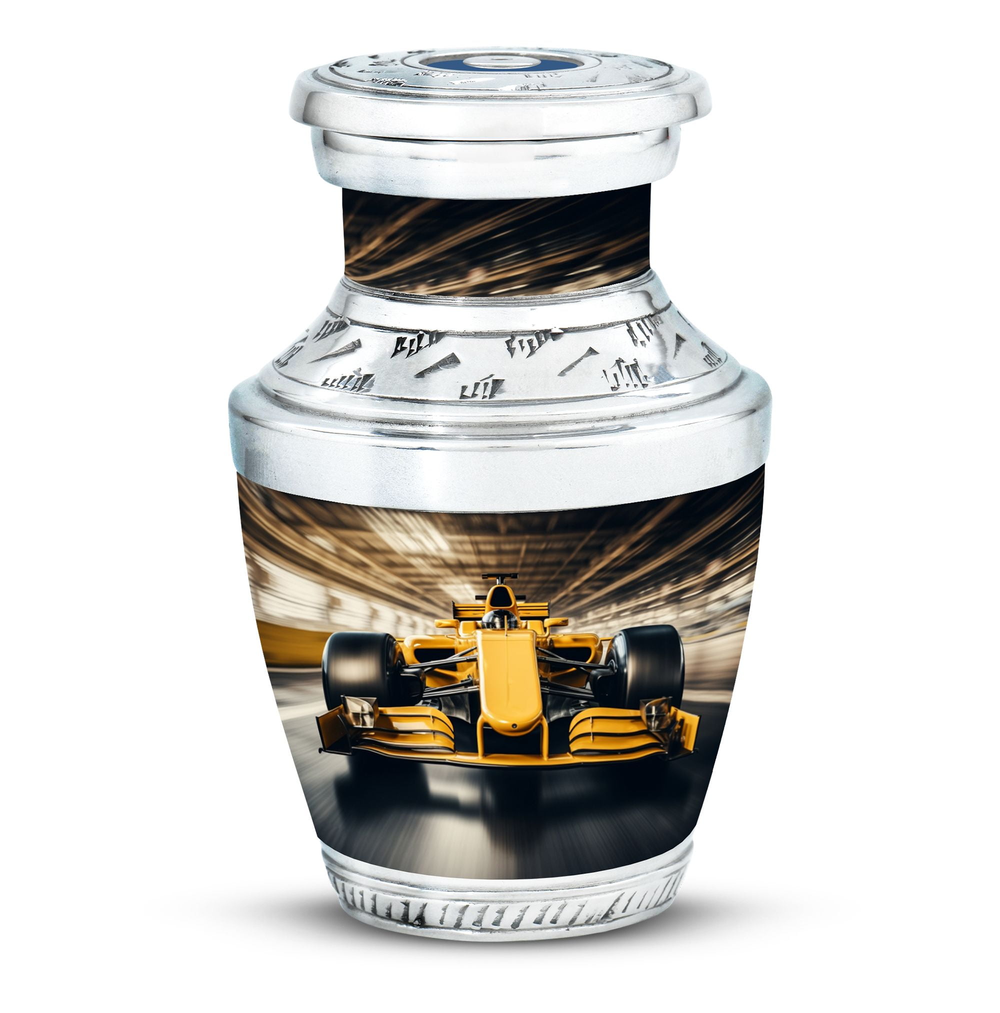Formula Racing Car on Speed Track Peaceful Palm - Small Urn for Ashes ...
