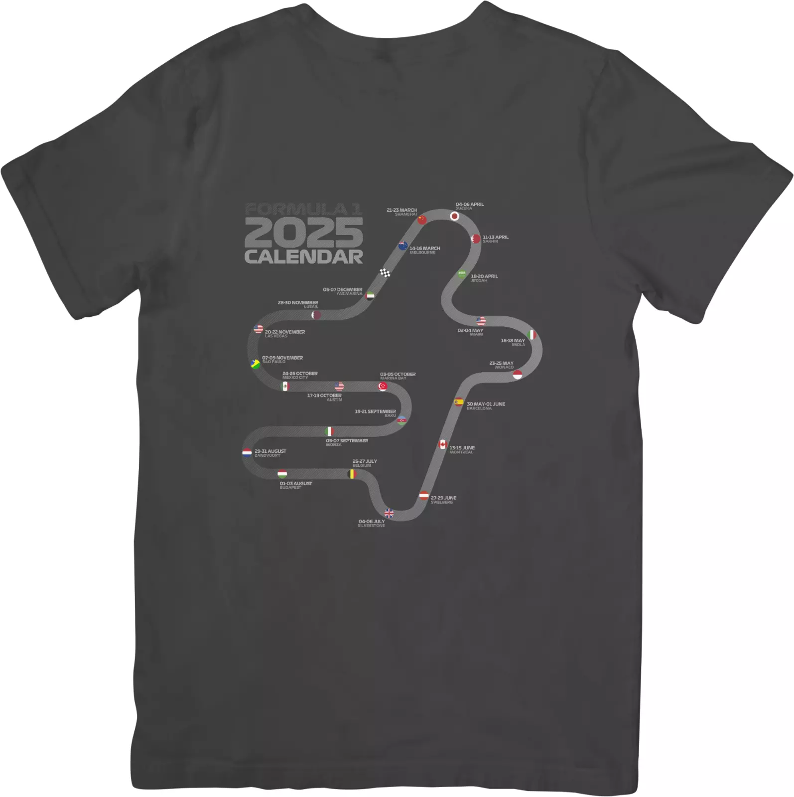 Formula one 2025 Calendar Fit suitable for Men & Women Quality Cotton T ...