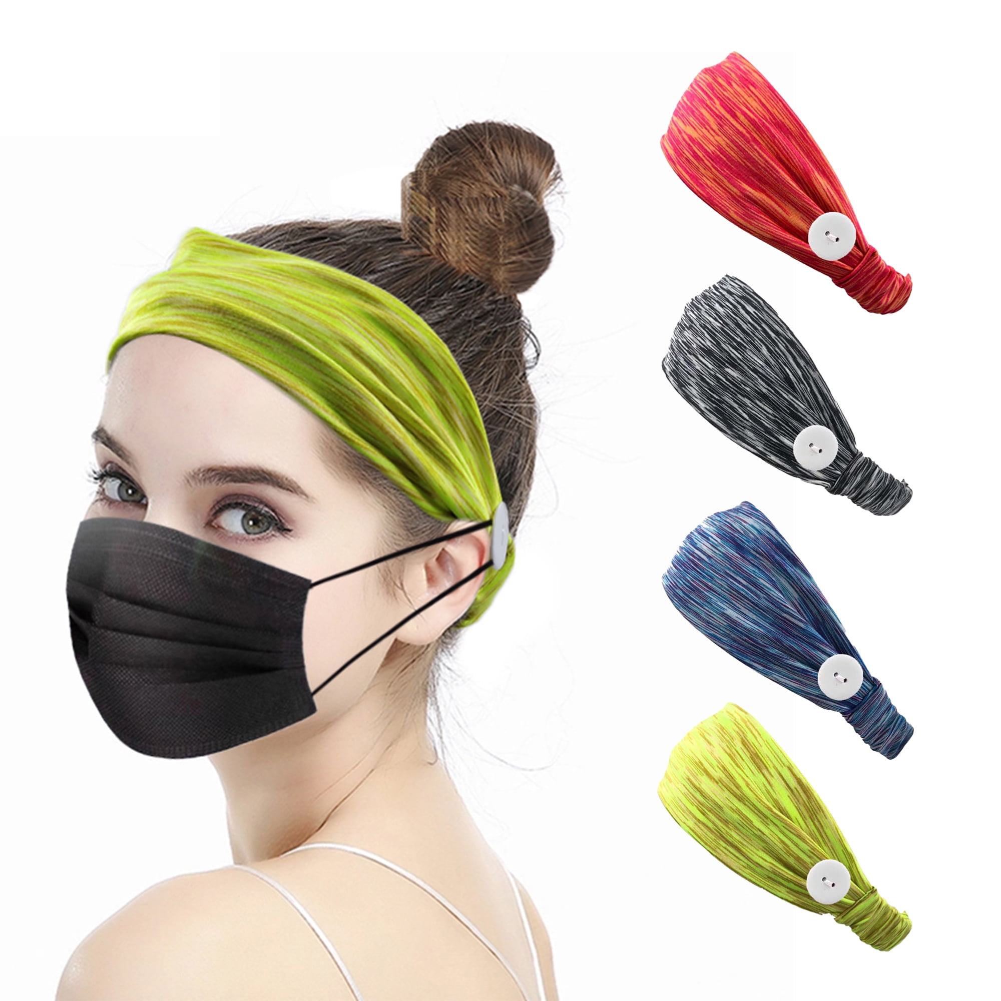 FormulaMod 4 Pack Headbands with Buttons for Face Masks , Mix-color Non ...