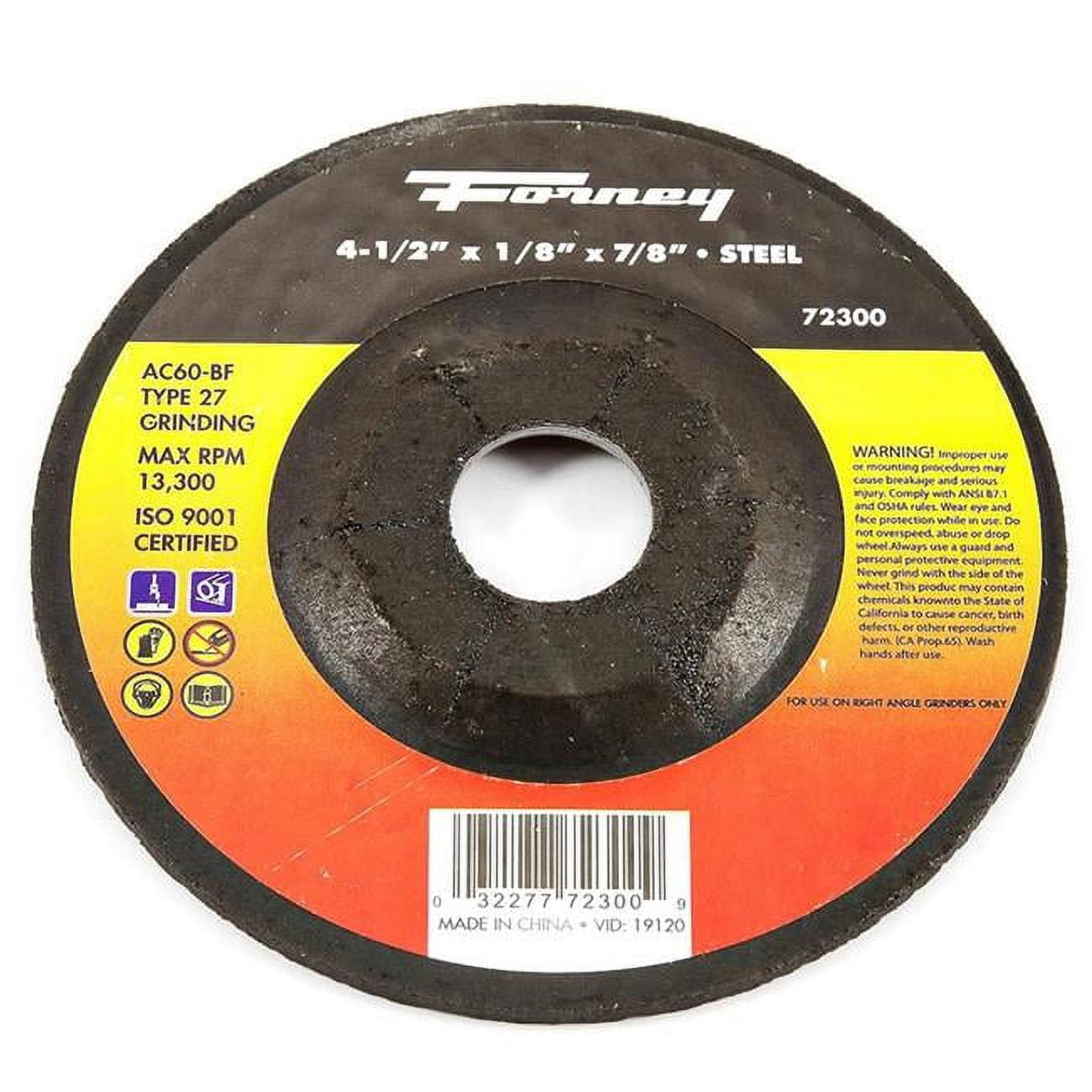 Forney 2007487 4.5 in. Dia. x 0.12 in. Thick x 0.87 in. Grinding Wheel ...