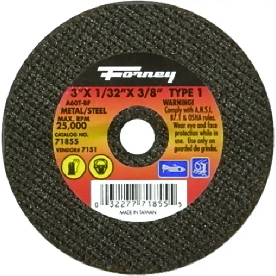 Forney 71855 Cut-Off Wheel 3 Inch By 1/32 Inch Thickness 3/8 Inch Arbor ...