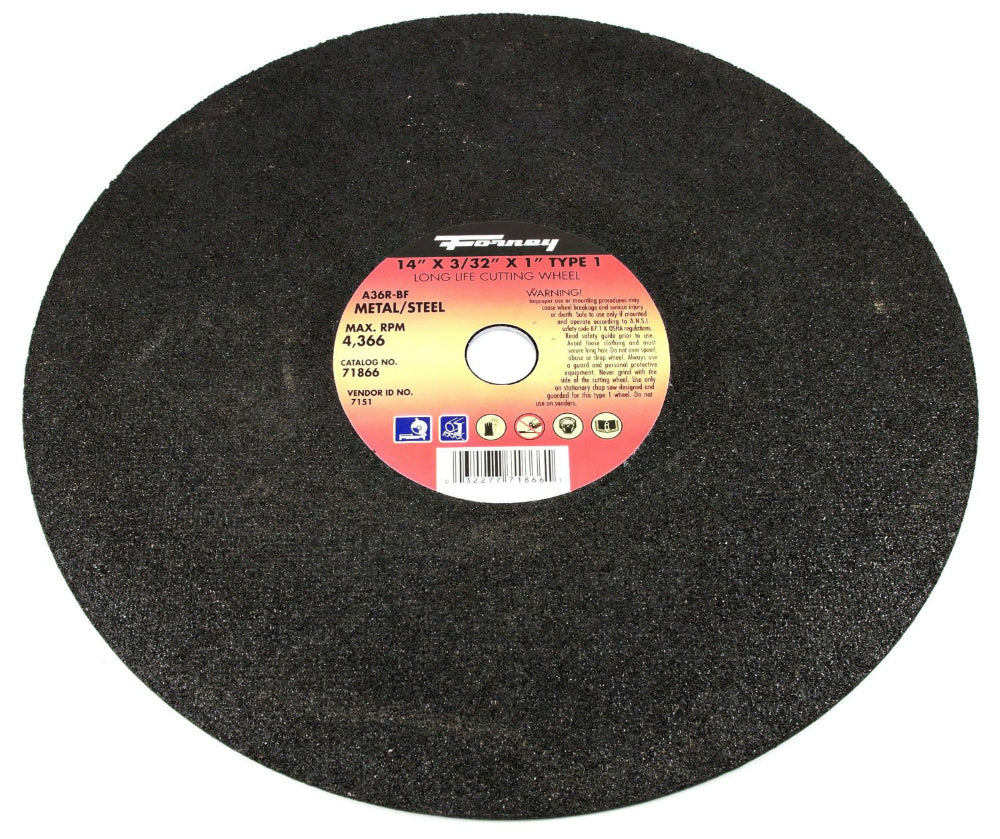 Forney 71866 Metal Cutting Wheel, Type 1, 14" x 3/32" x 1" Arbor, A36R ...