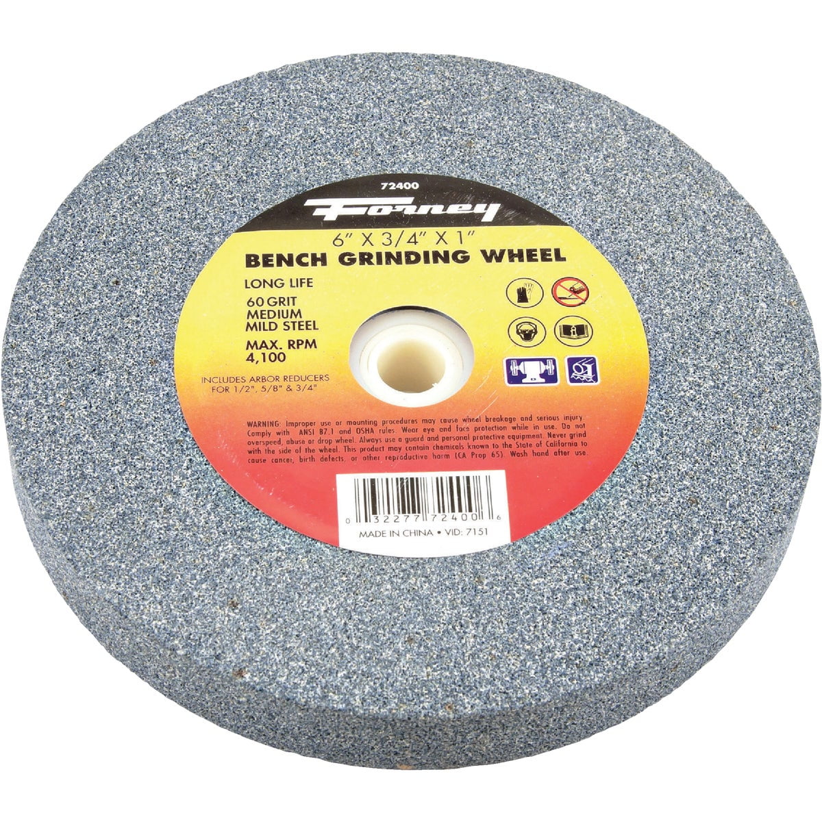 Forney Bench Grinder Wheel, Type 1, 60 Grit - 6" x 3/4" x 1" arbor hole ...