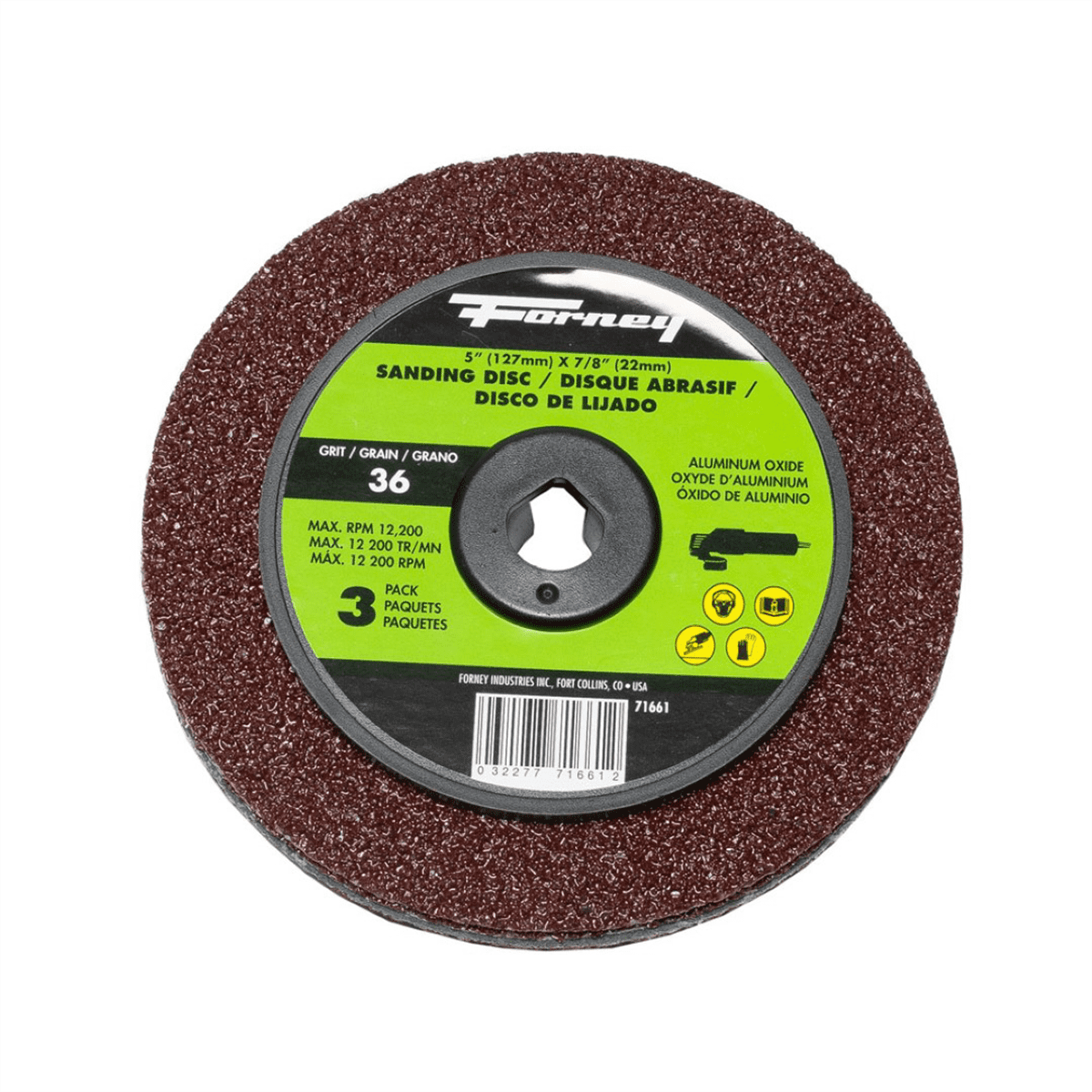 Forney Industries Resin Fibre Sanding Disc, Aluminum Oxide, 5 in x 7/8 ...