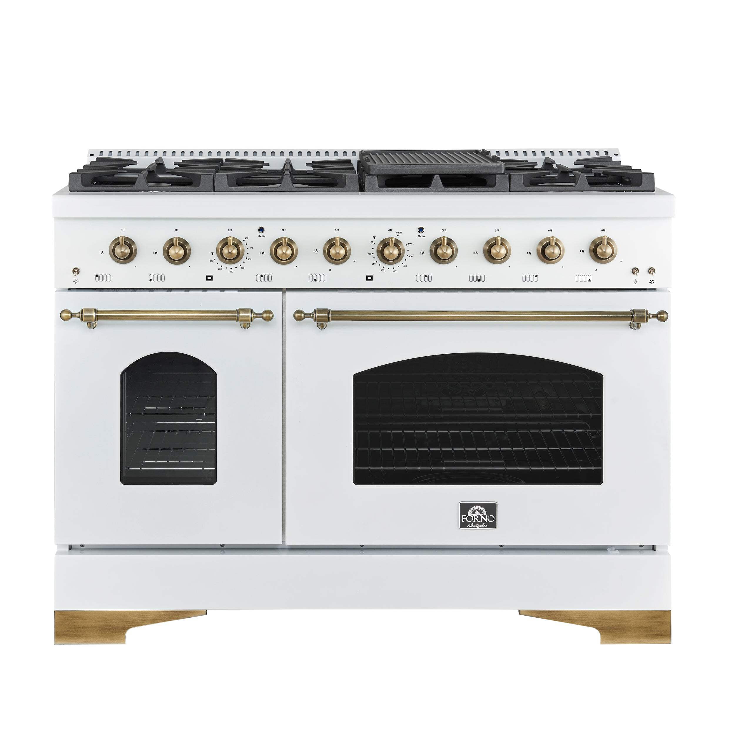 Forno Antico 48-Inch Freestanding Gas Range, White, Antique Brass ...