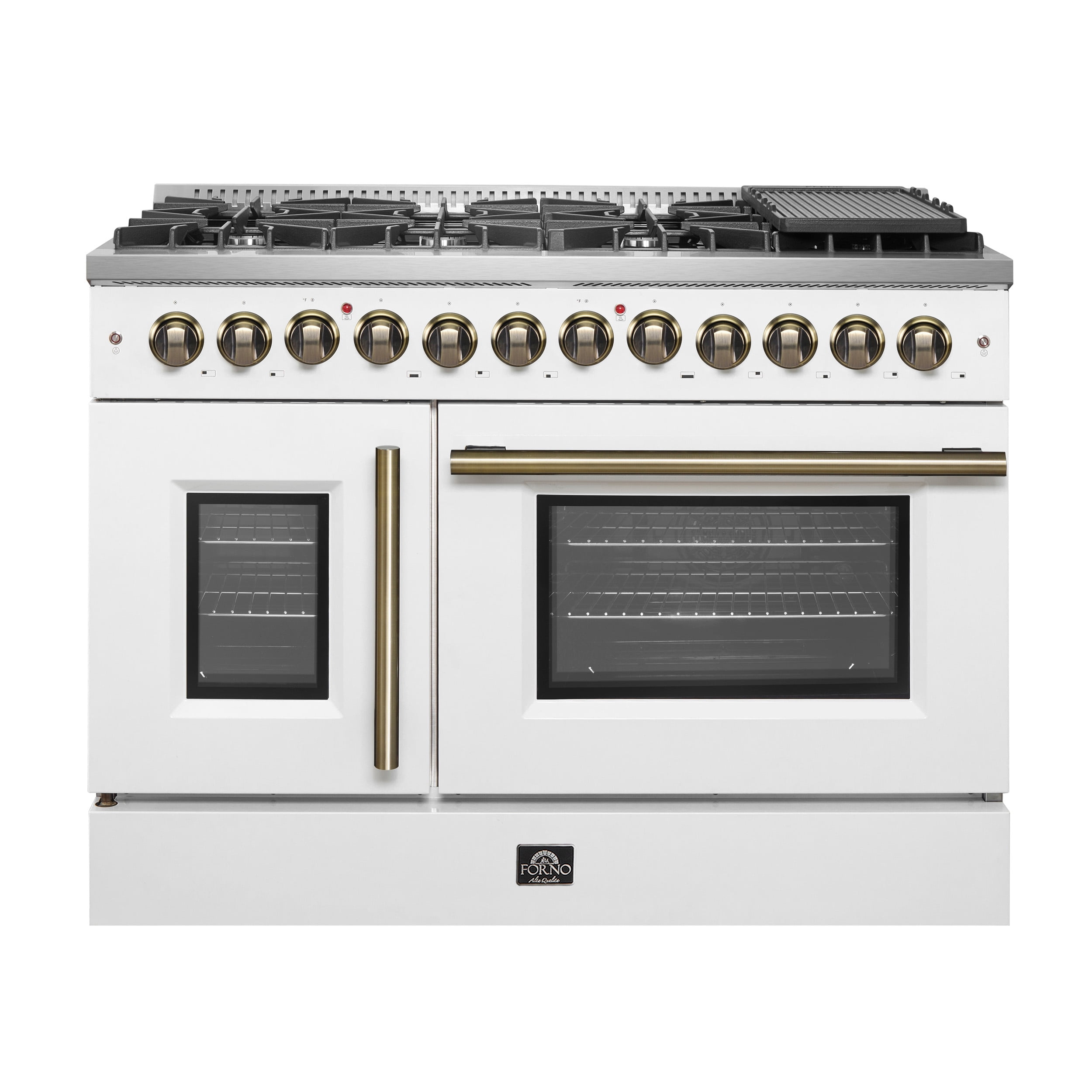 Forno Galiano 48-inch French Door Dual Fuel Range, White Antique Brass ...
