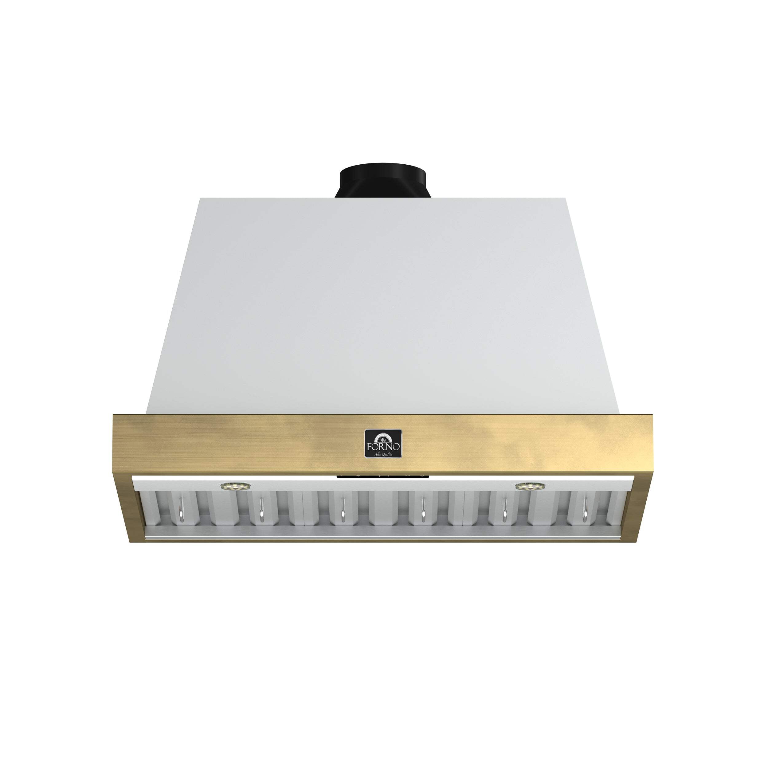 Forno Vittorio 36-Inch Wall Mount Range Hood, White with Antique Brass ...