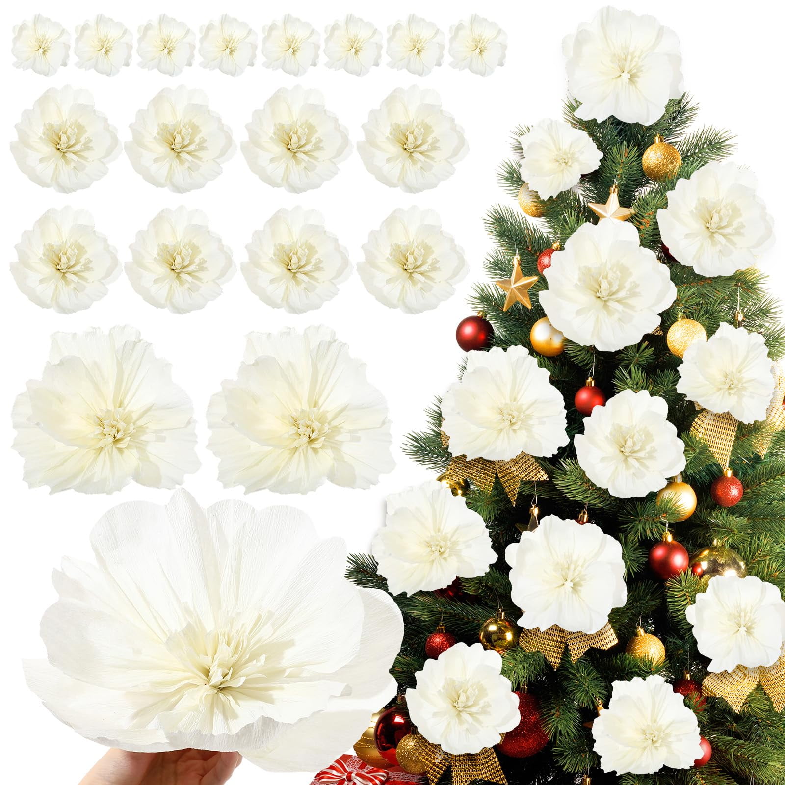 ForraFun 18 Pcs Large Christmas Flowers 12'' 10'' 8'' Magnolia ...
