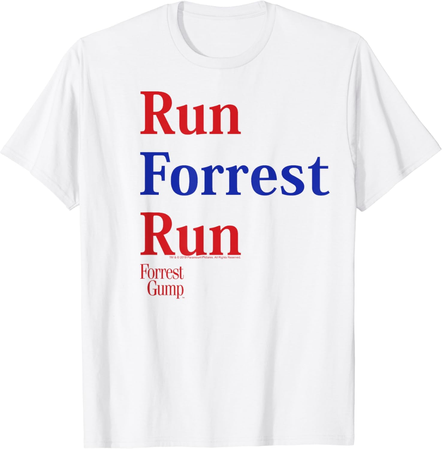 Forrest Gump Run Forrest Run Red And Blue Title Logo T-Shirt mens t ...