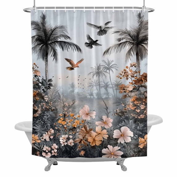 ForsteTree Shower Curtain for Bathroom, Retro FLORal Green Plant Palm ...