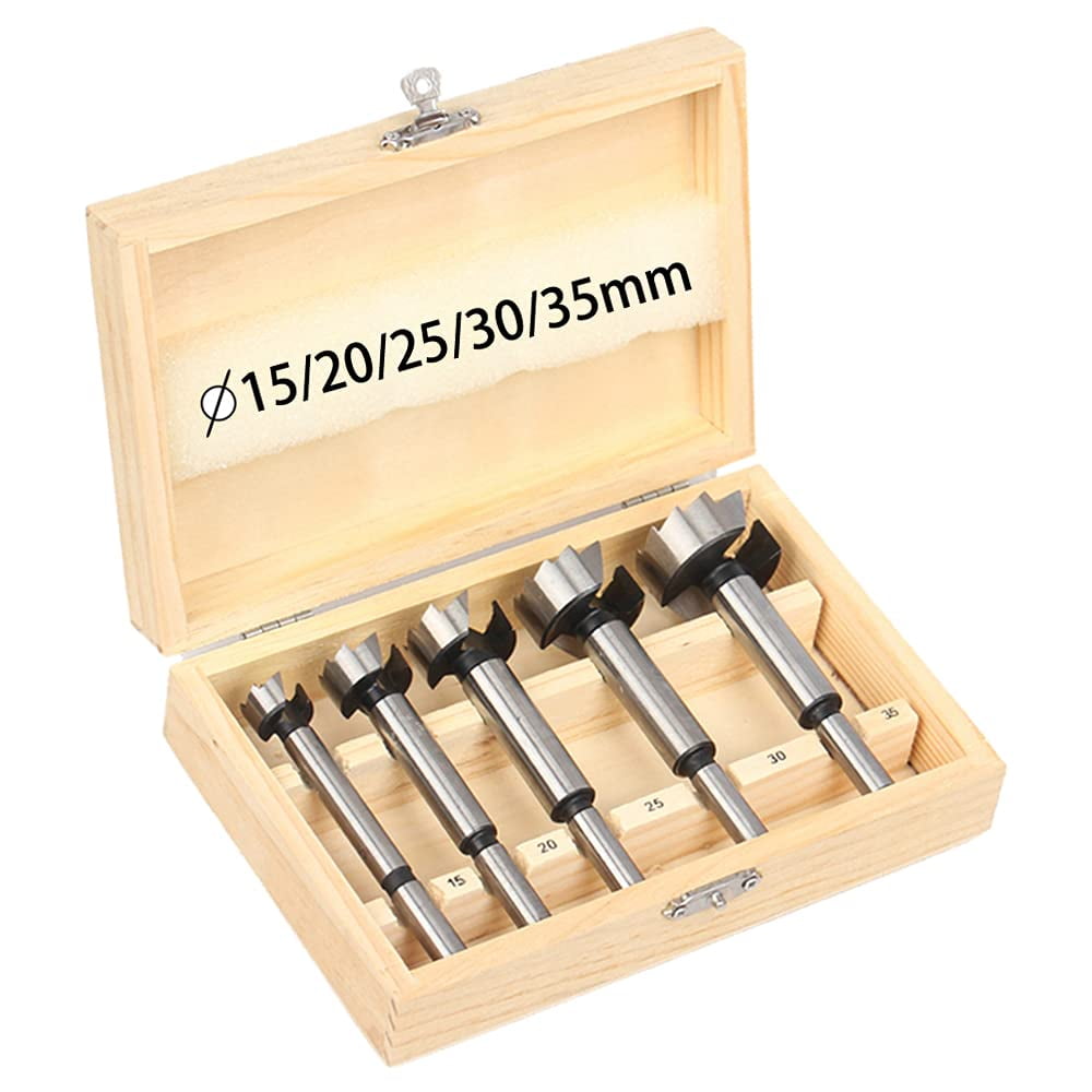 Forstner Bit Set 5 Piece,BASYNOL Wood Drilling Bits with Round Shank ...