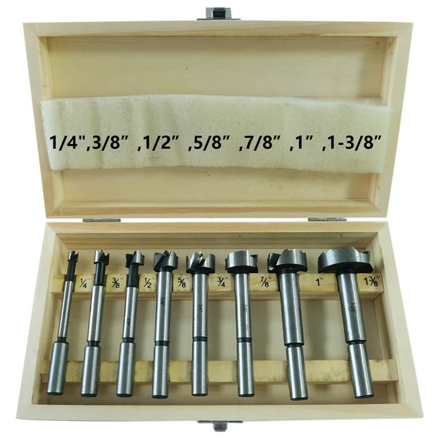 Forstner Bit Set 8 Piece,BASYNOL Wood Drilling Bits with Round Shank ...