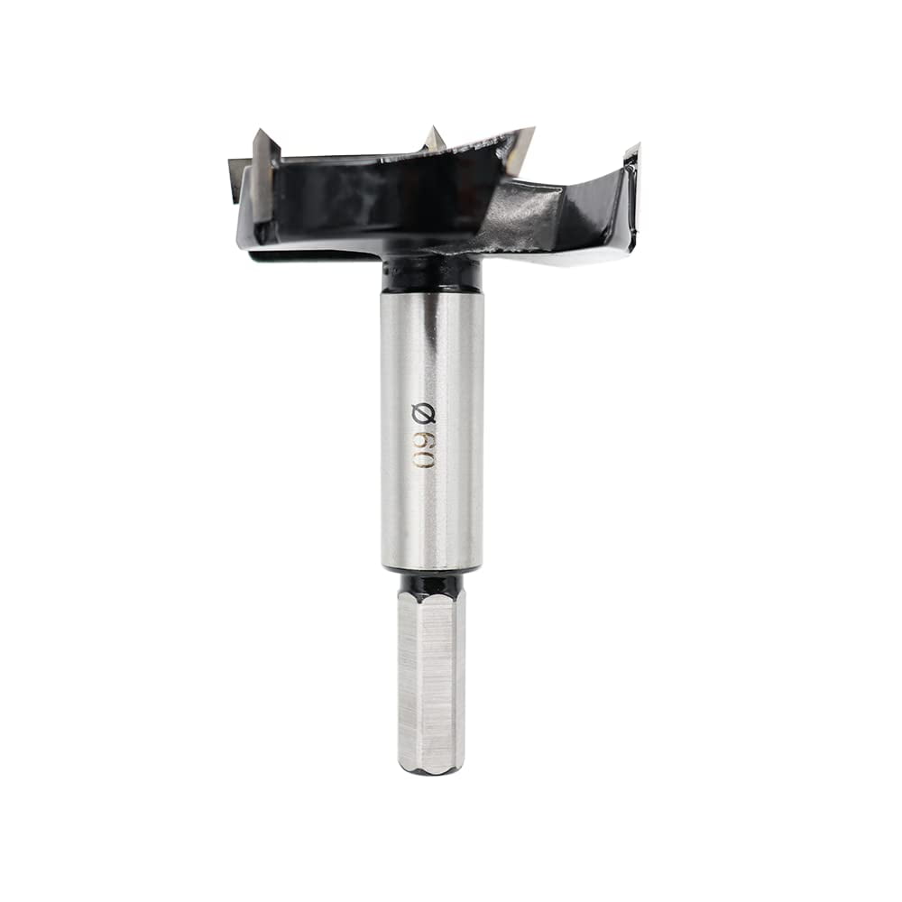 Forstner Drill Bits 60mm (2-3/8 inch) Tungsten Carbide Upgraded Version 3-Cutter Higher Hardness ...