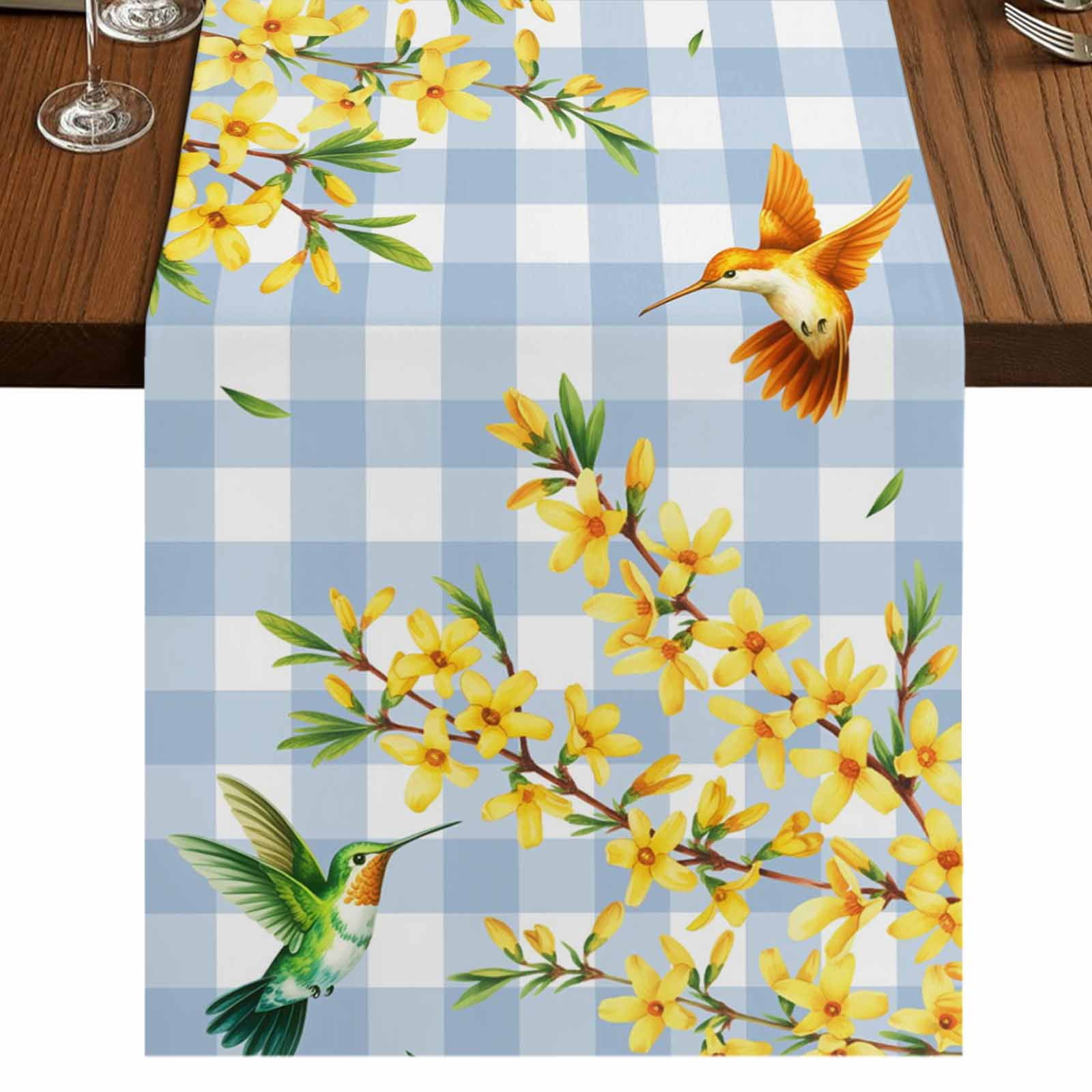 Forsythia Flowers Burlap Cotton Table Runner 13x72 Inches Long, Spring ...