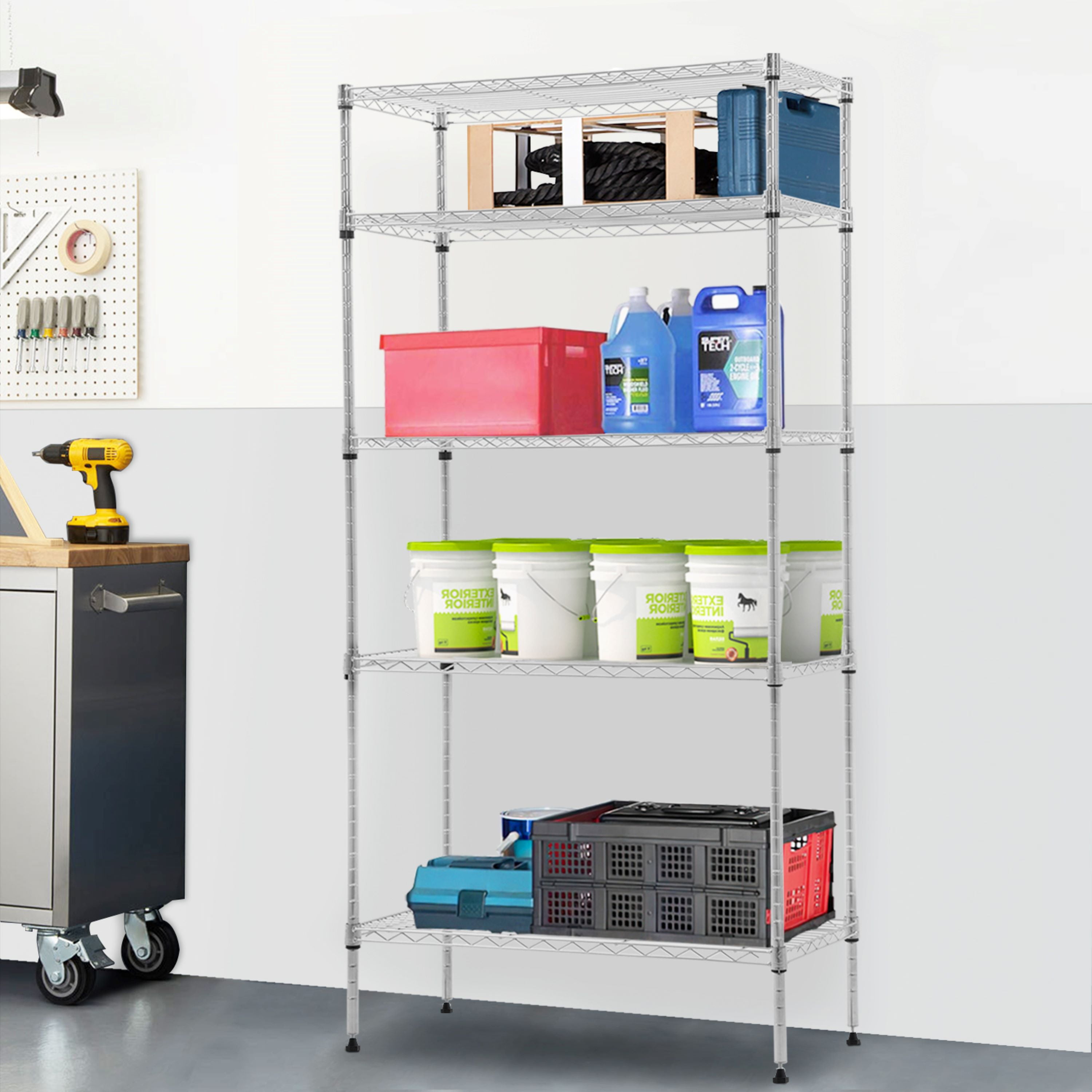 Furniture of America Rex Metal 5-Tier Wire Shelving Rack in Chrome ...