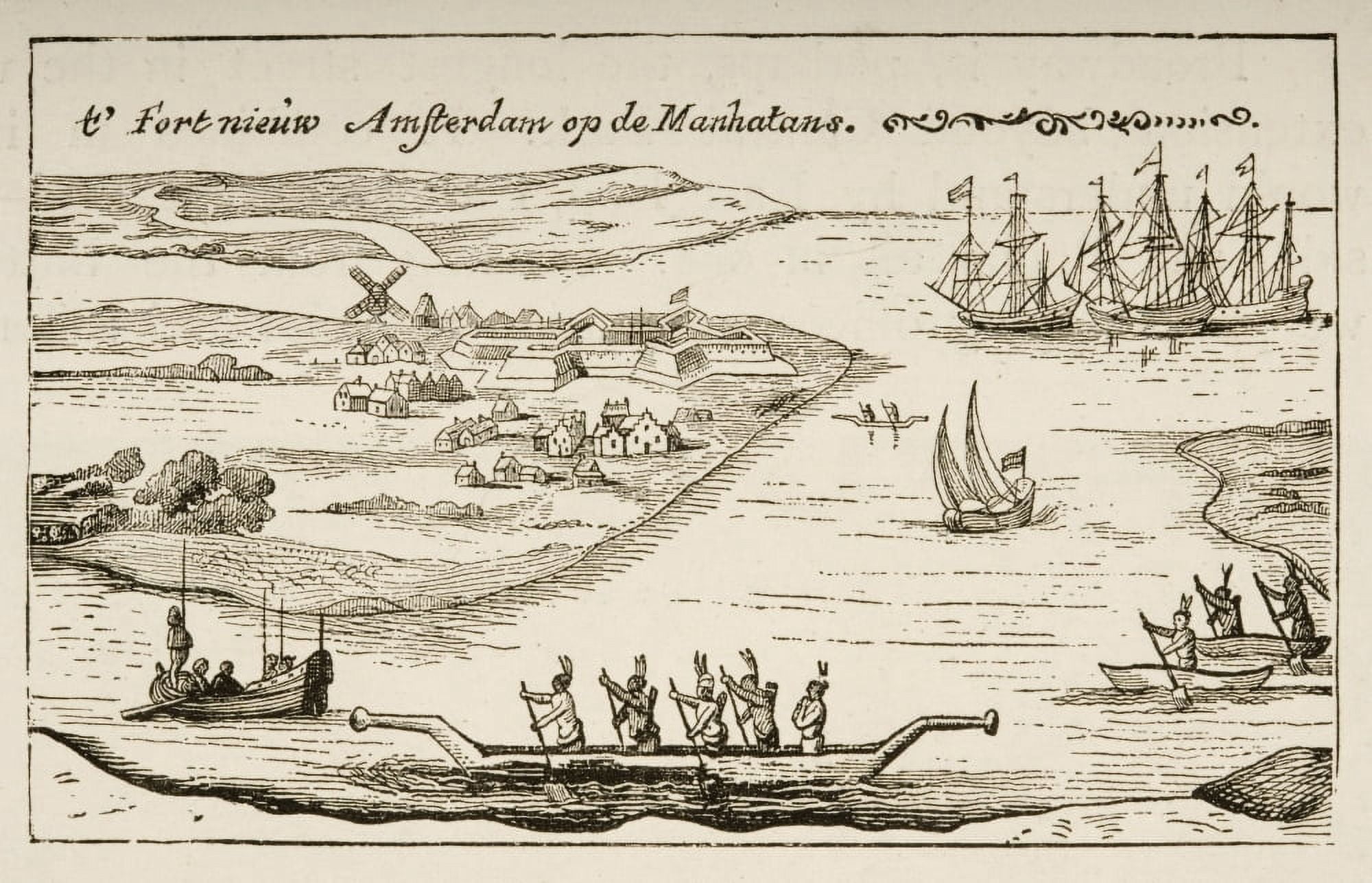 Fort And Settlement Of New Amsterdam On Manhatten Island In 1620S From ...