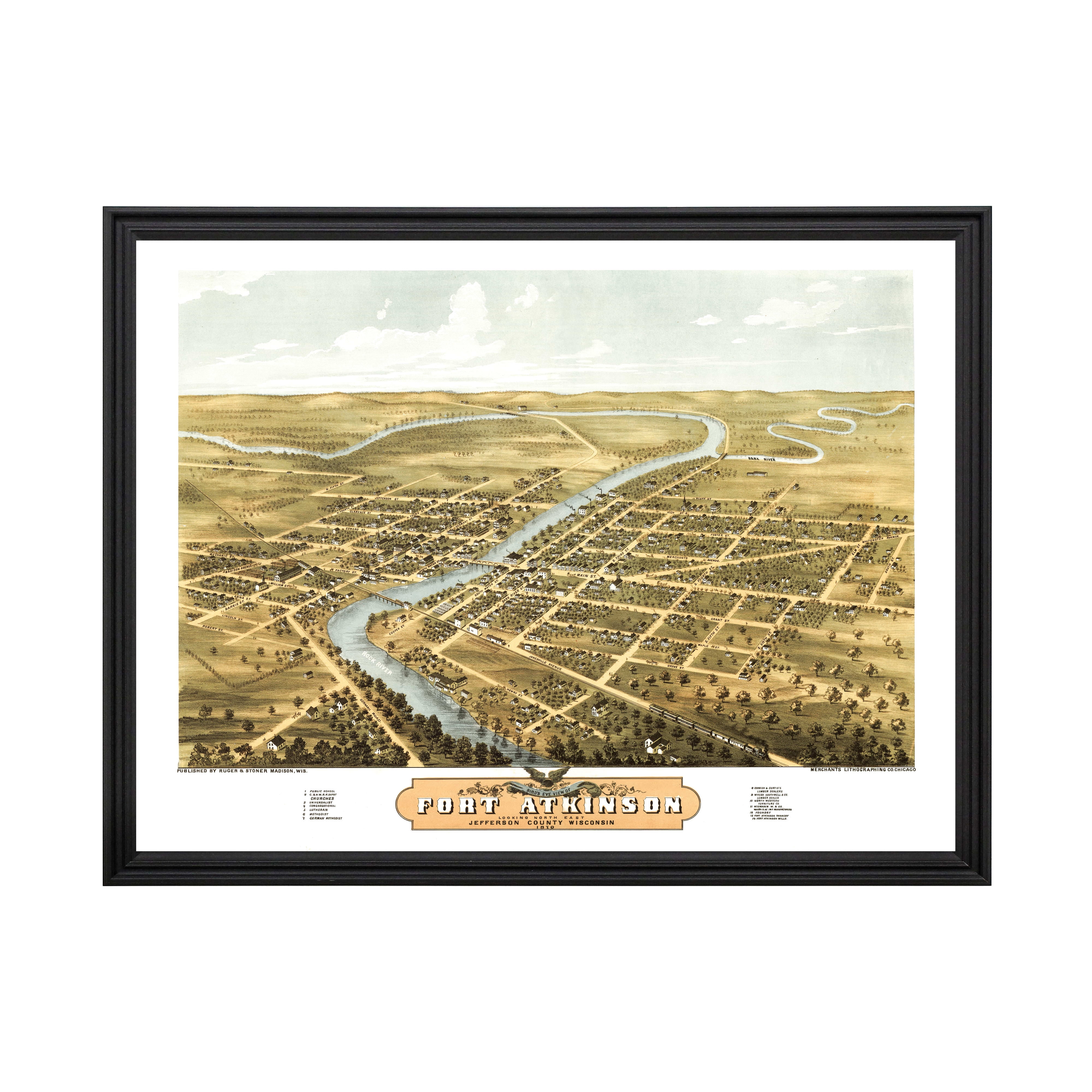 Fort Atkinson Art, 1870 Vintage Map of Fort Atkinson Wisconsin, WI ...