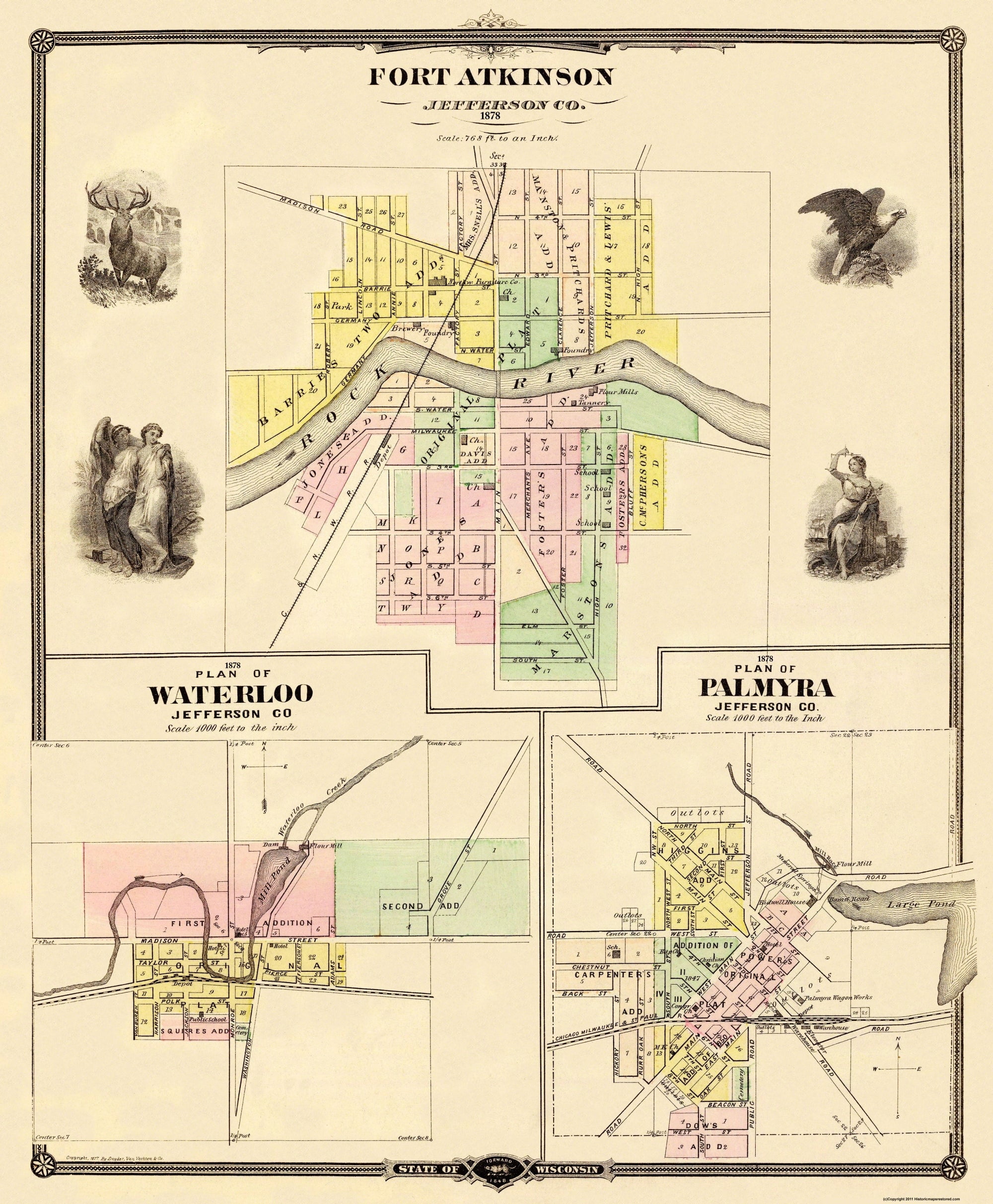 Historic City Map - Fort Atkinson Wisconsin - Snyder 1878 - 27.88 x 23 ...
