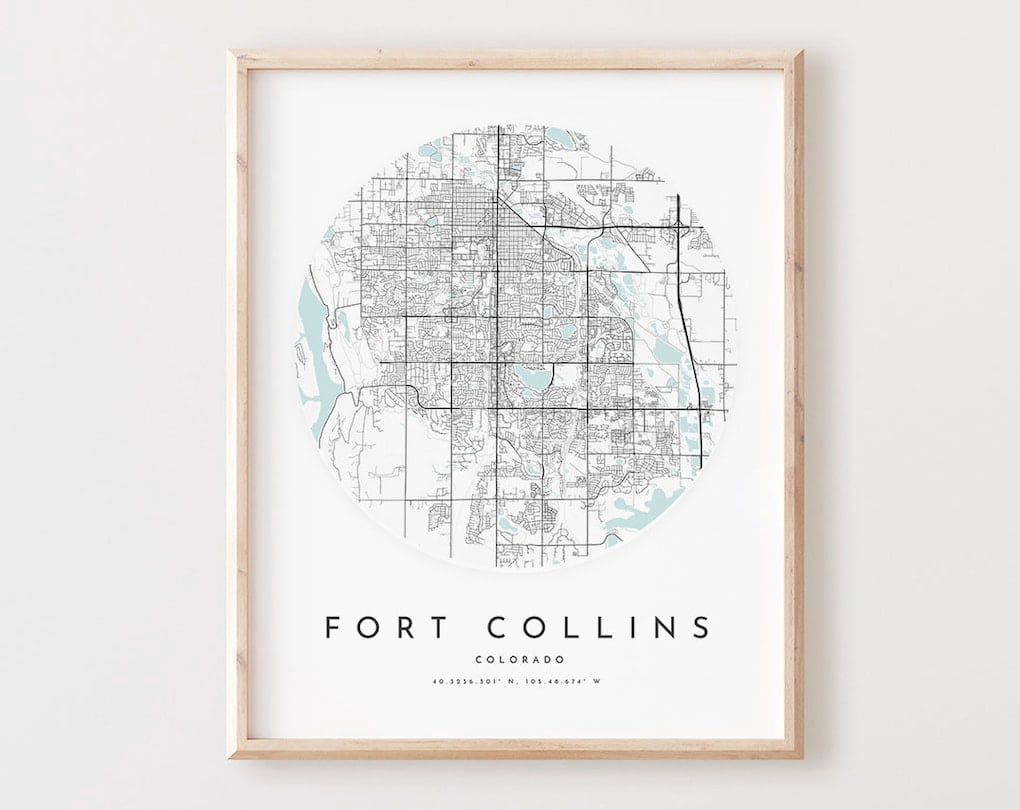 Fort Collins Map Print, Fort Collins Map Poster City Wall Art, Co Road ...