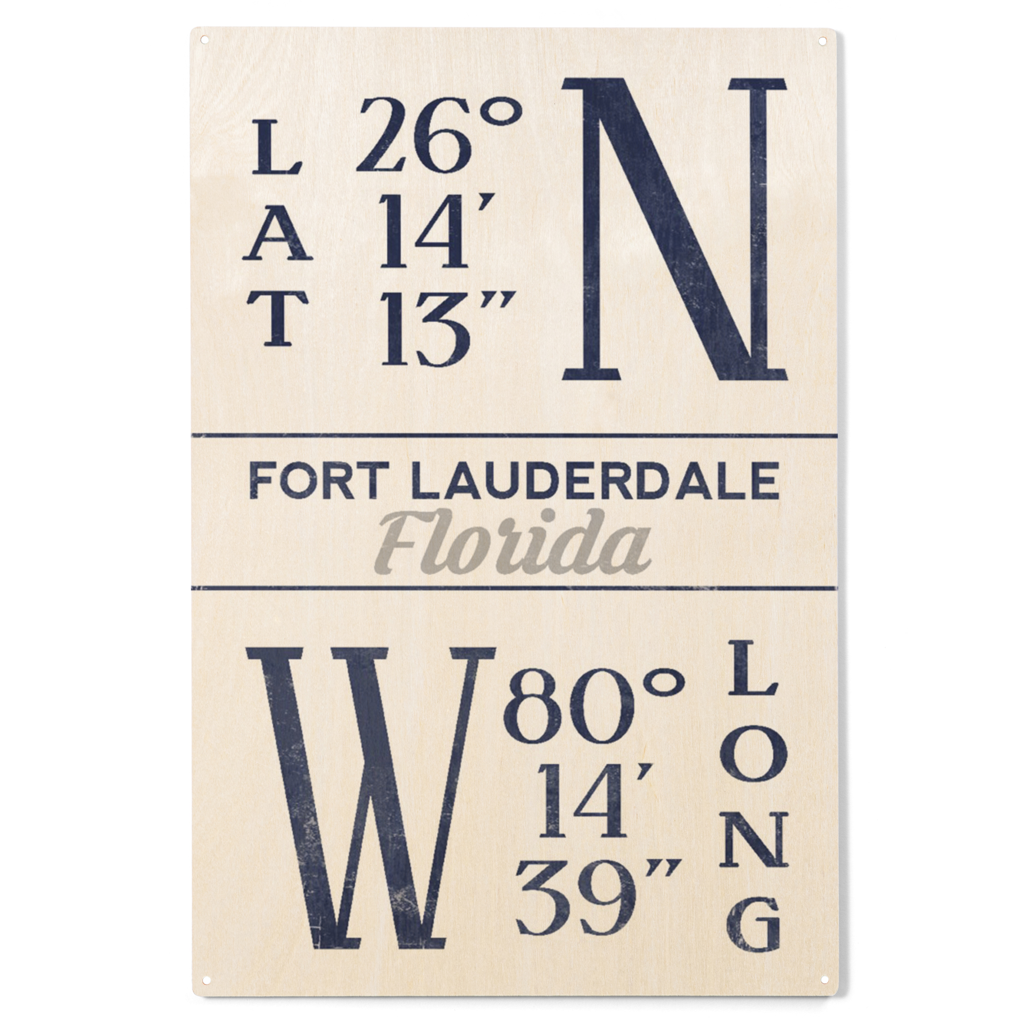 Fort Lauderdale, Florida, Latitude and Longitude (Blue) Birch Wood Wall ...