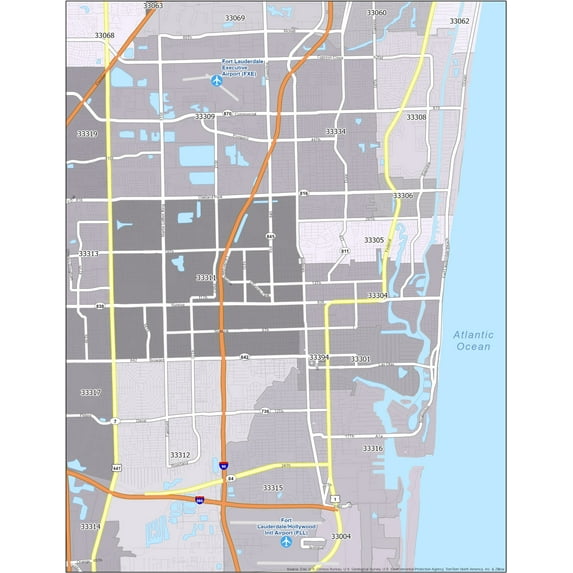 Fort Lauderdale Zip Code Map GLOSSY POSTER PICTURE PHOTO PRINT BANNER ...