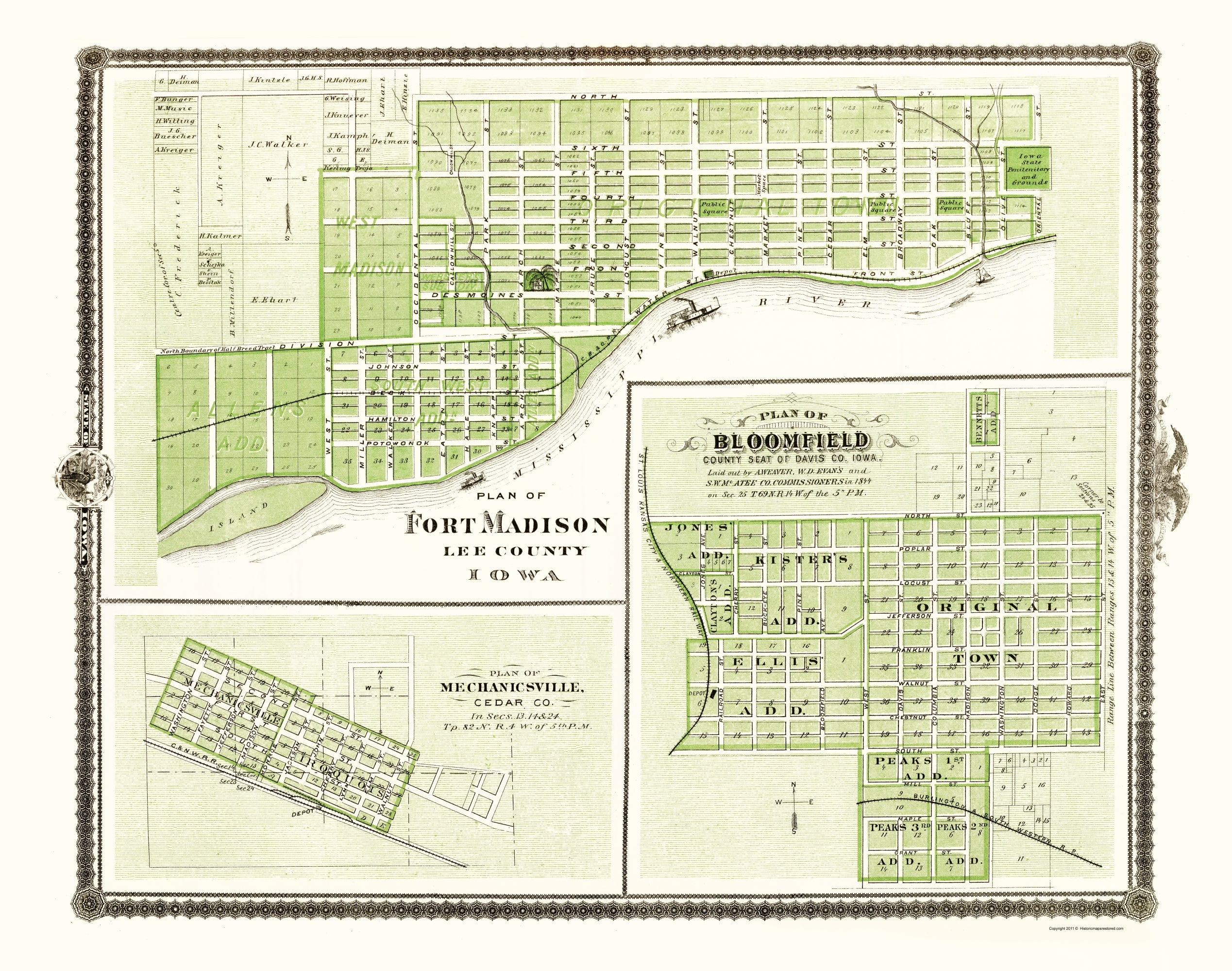Historic City Map - Fort Madison Mechanicsville Bloomfield Iowa ...