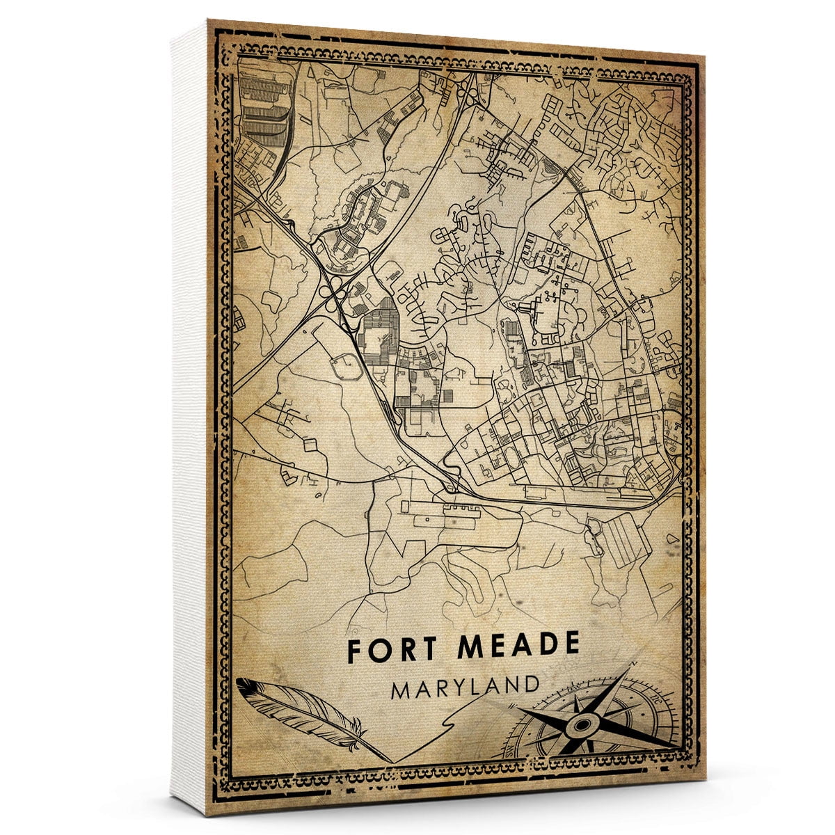 Fort Meade Vintage Map Prints Canvas, Maryland Map Art Canvas, Canvas ...