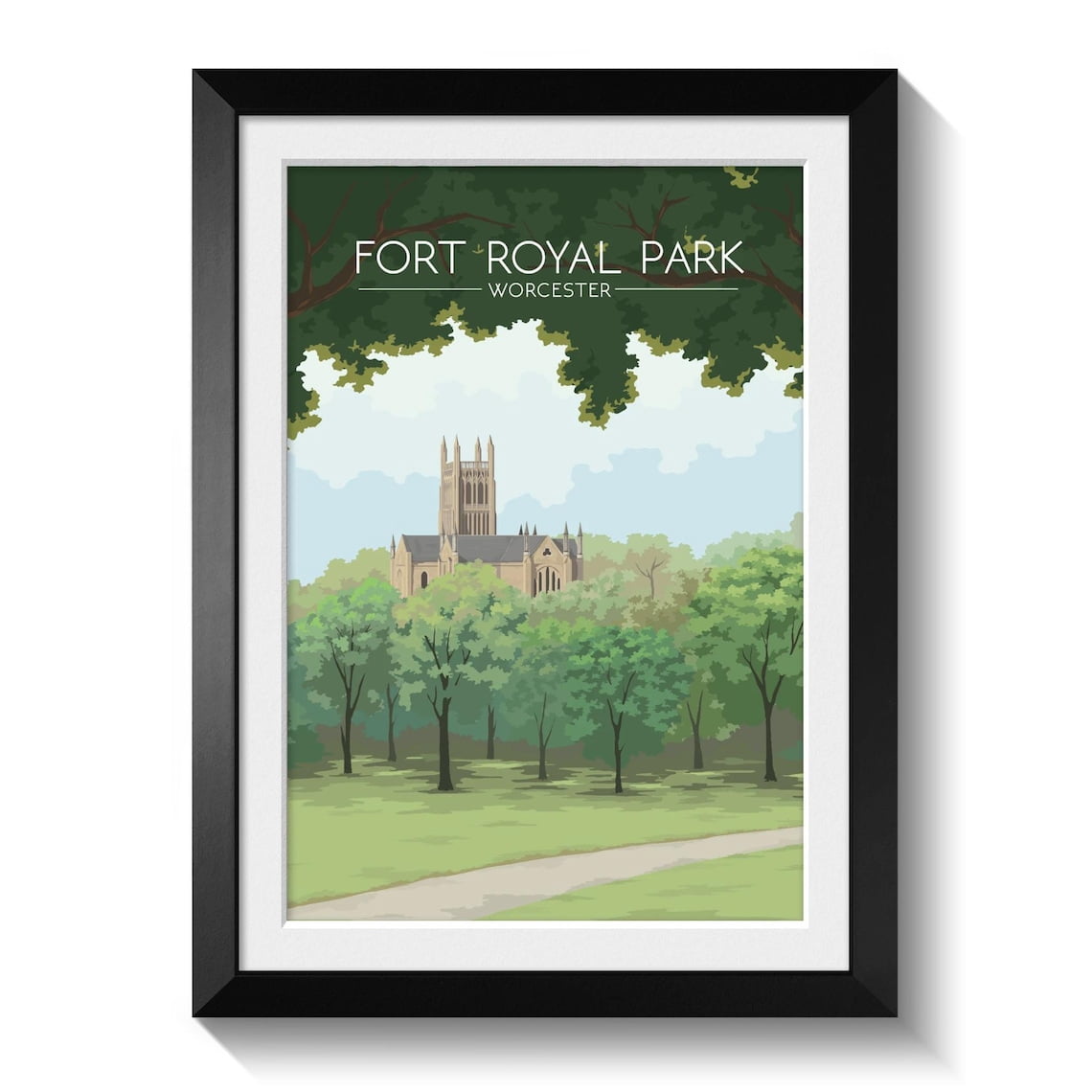 Fort Royal Park Worcester Cathedral Historic Park Scene, Unframed Paper ...