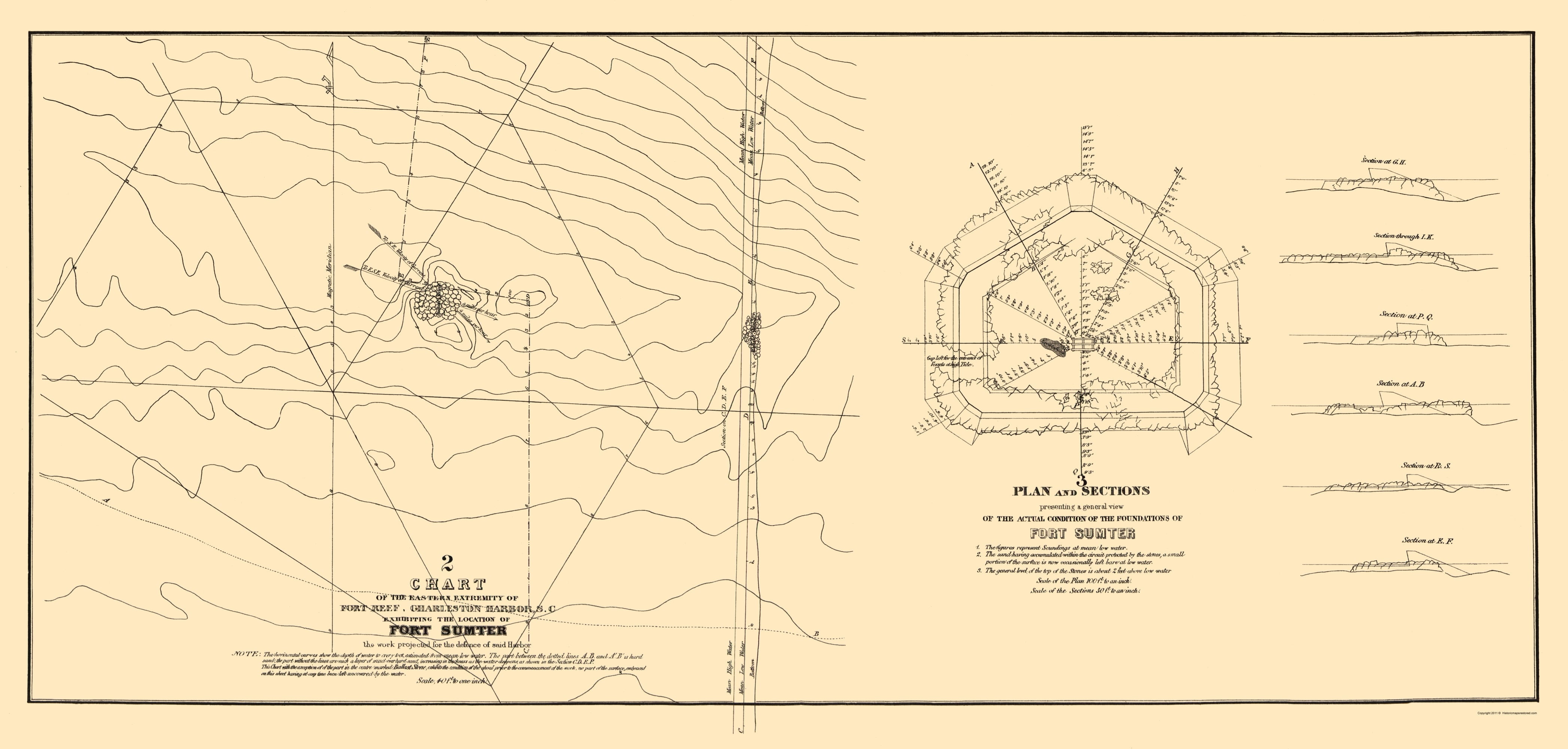 Historic Nautical Map - Fort Sumter Charleston Harbor - Bowen 1835 - 23 ...