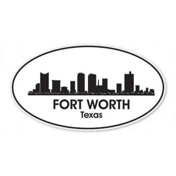 Fort Worth City Skyline Oval Car Sticker Phone Decal Water Bottle ...