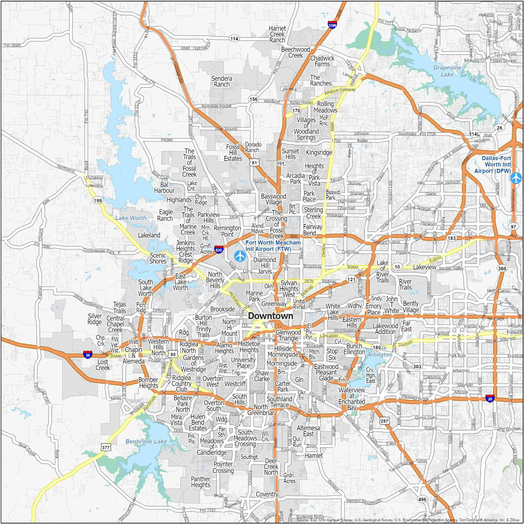 Fort Worth Neighborhood Map GLOSSY POSTER PICTURE PHOTO PRINT BANNER ...