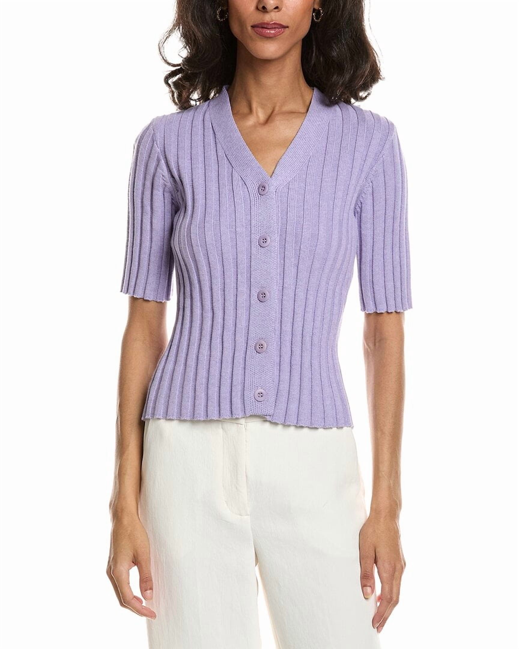 Forte womens Elbow Sleeve Rib Cardigan, l, Purple - Walmart.com