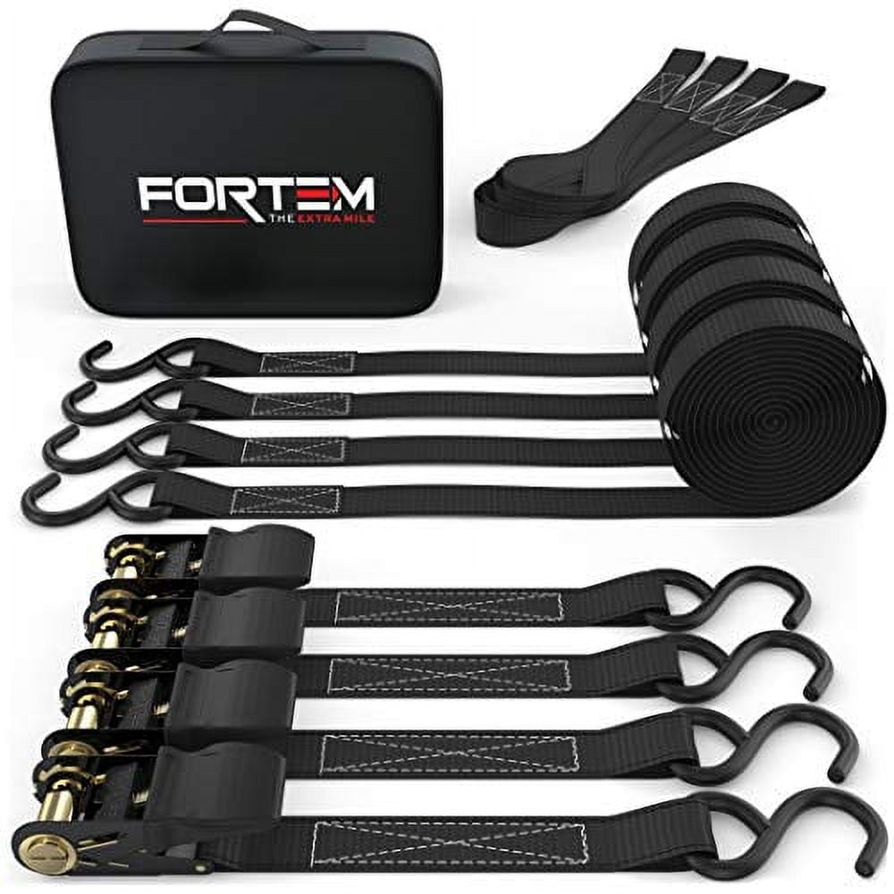 Fortem Ratchet Tie Down Straps, 4X 15ft Securing Straps, 4X Soft Loops ...