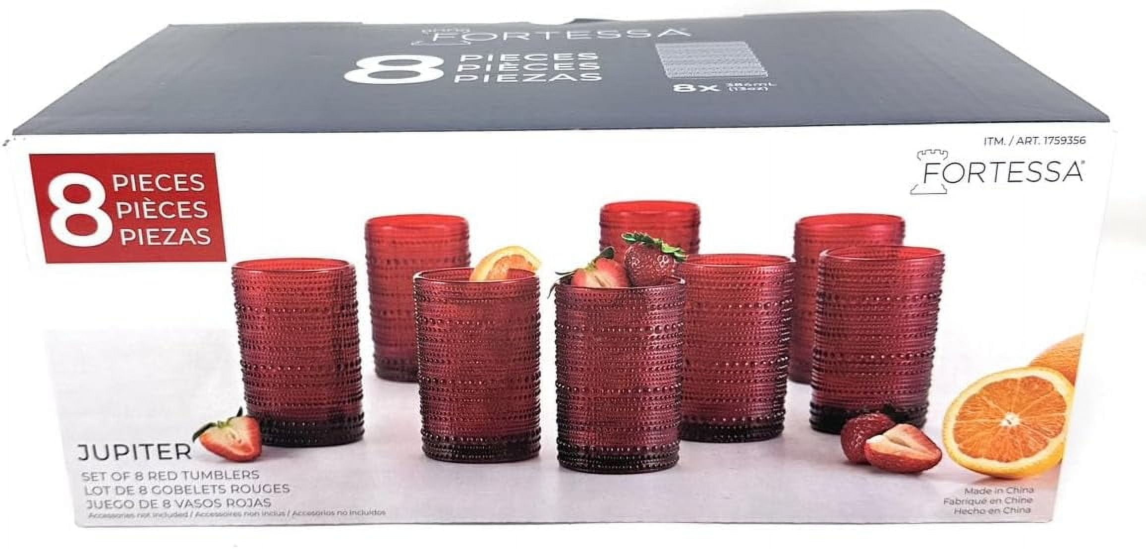 Fortessa Jupiter Glass Tumblers Red Beaded Textured 13 Ounces Each 8 ...